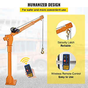 VEVOR Davit Crane, 2200 lbs Truck Crane, Wireless Remote Control Dock Crane, 12V 360° Swivel Electric Crane for Truck, Crane Hitch for Lifting Goods in Construction, Forestry, Factory, and Transport