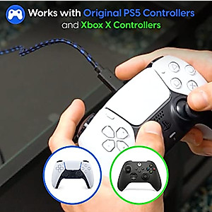 TALK WORKS Fast Charge USB-C Charger Cable for PS5 Controller - 10 Feet Long, Heavy-Duty Braided Type C Cord Charging Compatible with Sony Playstation 5 - Black-Blue (2 Pack)