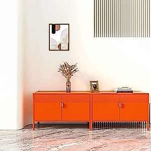 Washsemba Cache 2 Door Metal Locker Accent with Adjustable Shelf,Orange Metal Accent Storage Cabinet for Home Office (Orange)