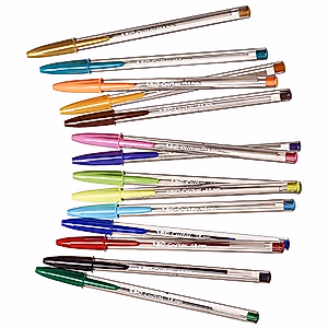 BIC Cristal Multicolour Ballpoint Pens With Wide Tip (1.6mm) Pens For Colourful Writing In Assorted Colours, Pack Of 15