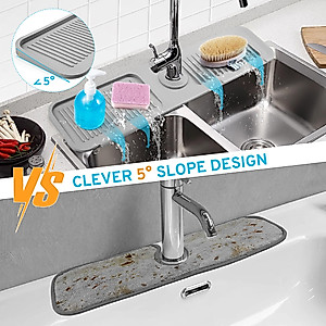 24 Inch Longer Kitchen Sink Splash Guard,Silicone Mat for Faucet 5° Slope Draining Mat for Kitchen Sink Faucet Drying Mat Drip Mat Protectors for Kitchen Sink(Grey 24.0" x 5.5")
