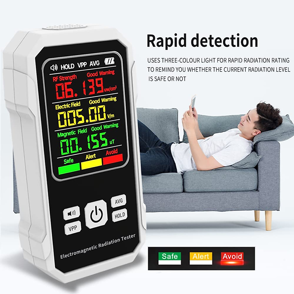 Multifunctional Electroic Radiation Detector Electric Field Intensity Tester Magnetic-Field Intensity Test Meter RF Strength Detection Device with Sound Alarm Function
