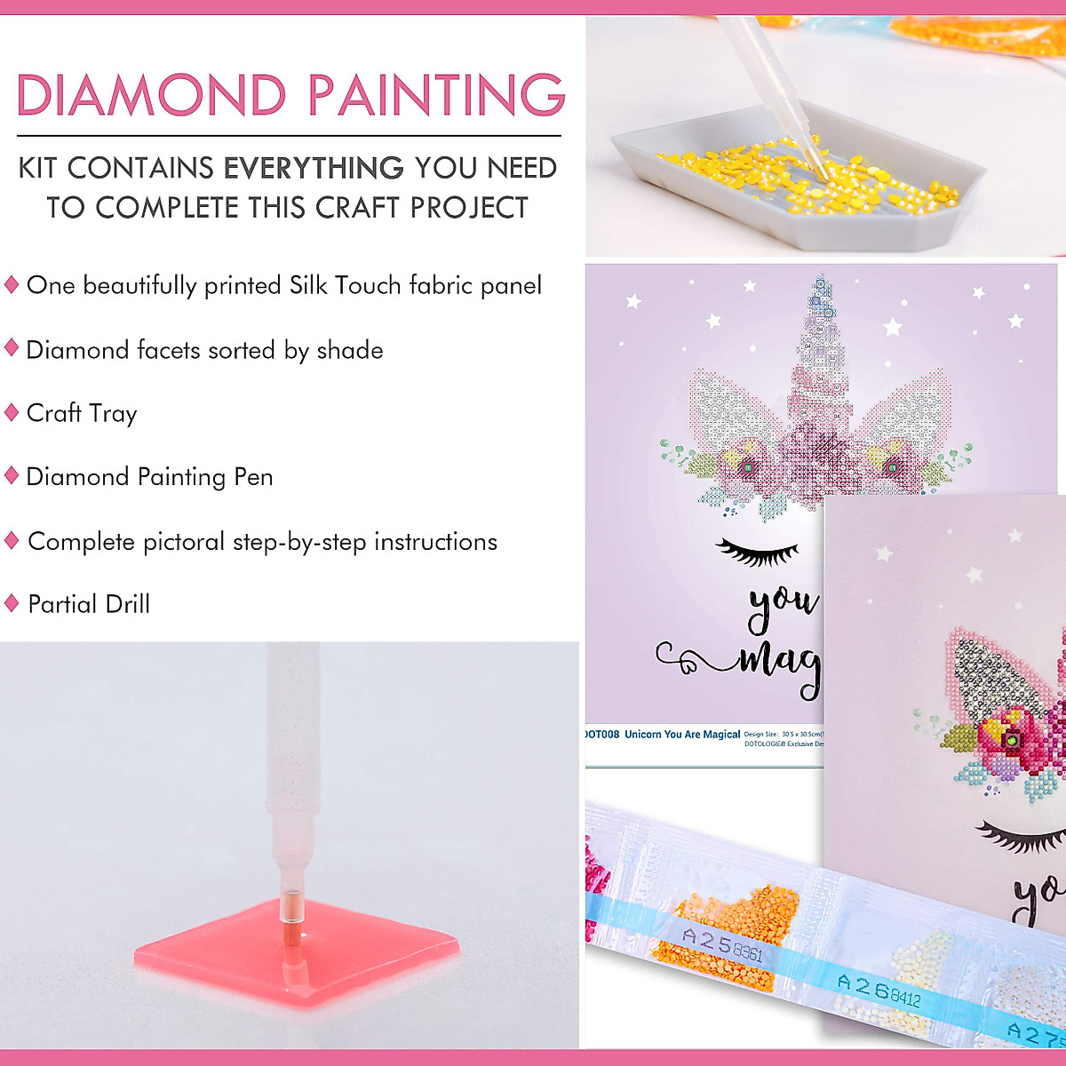 DOTOLOGIE Diamond Art Diamond Painting Kits for Adults Paint by Numbers with Gems Unicorn You are Magical 12" x 12"