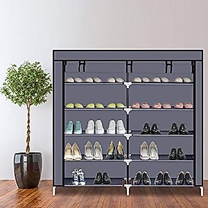 Vertical Shoe Rack Room-saving 7 Tier 14 Lattices Non-woven Fabric Shoe Rack Organizer Free Standing Shoe Racks Dust-proof Shoe Rack with Covers Suitable for Sneakers,High Heels,Flats (Gray)