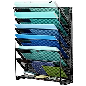 Kuntine.B 7-Tier Hanging File Organizer Vertical Wall File Organizer Wall File Holder, Mesh Magazine Rack Mail Document Organizer for Office School Home (Black, 1 Pack)
