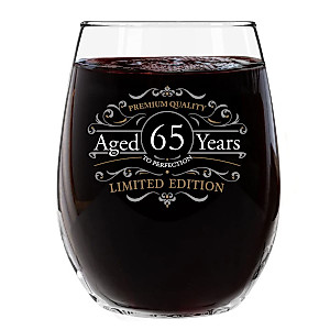 DU VINO Vintage Edition 65th Birthday Stemless Wine Glass for Men and Women (65th Anniversary) 15 oz | Happy Birthday Wine Glasses for 65 Year Old | Classic Birthday Gift, Reunion Gift for Him or Her