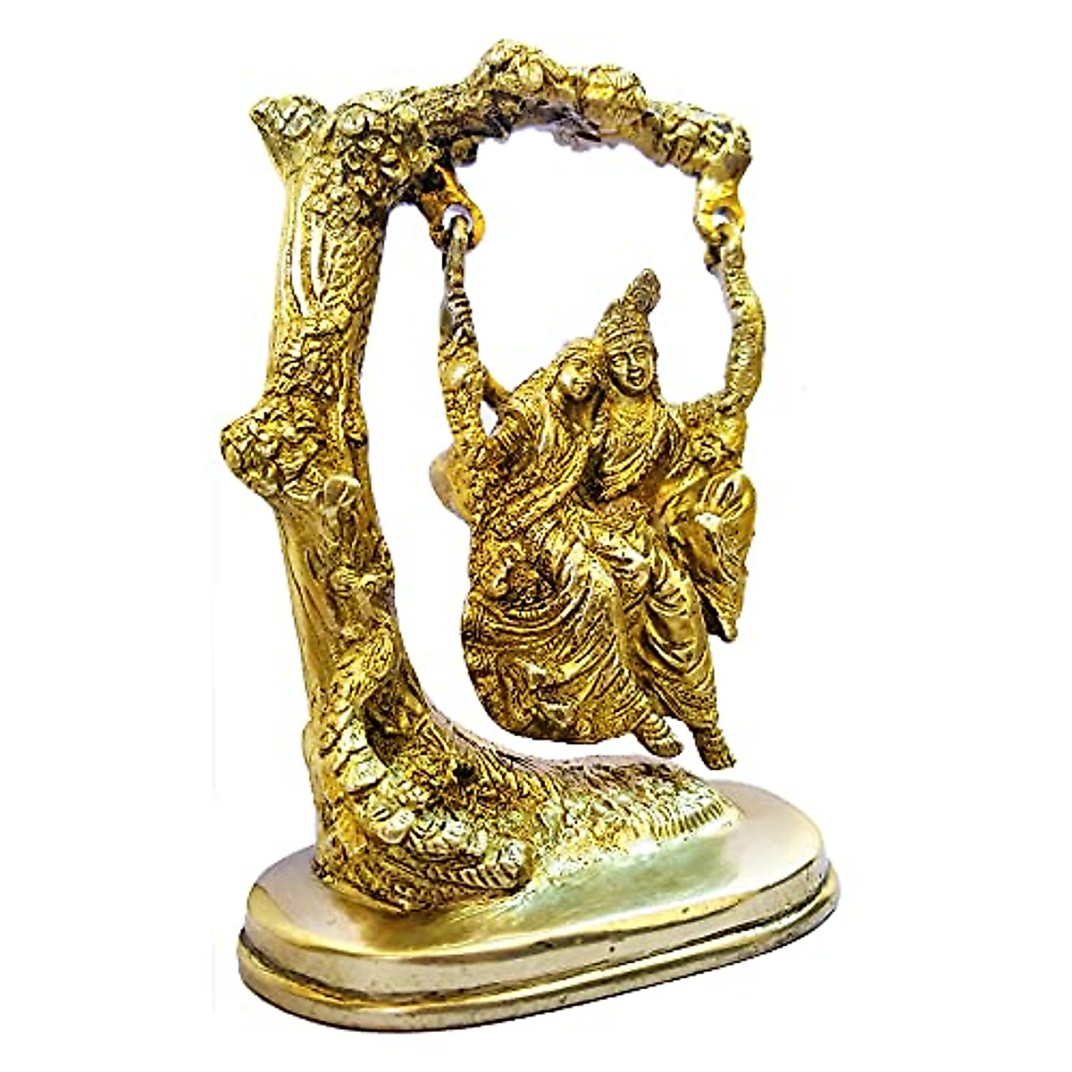 GURU JEE™ Radha Krishan Ji Ki Murti Brass Statue Radha Krishna Idol On Jhula Swing for Gifts Showpiece Pooja Mandir Temple