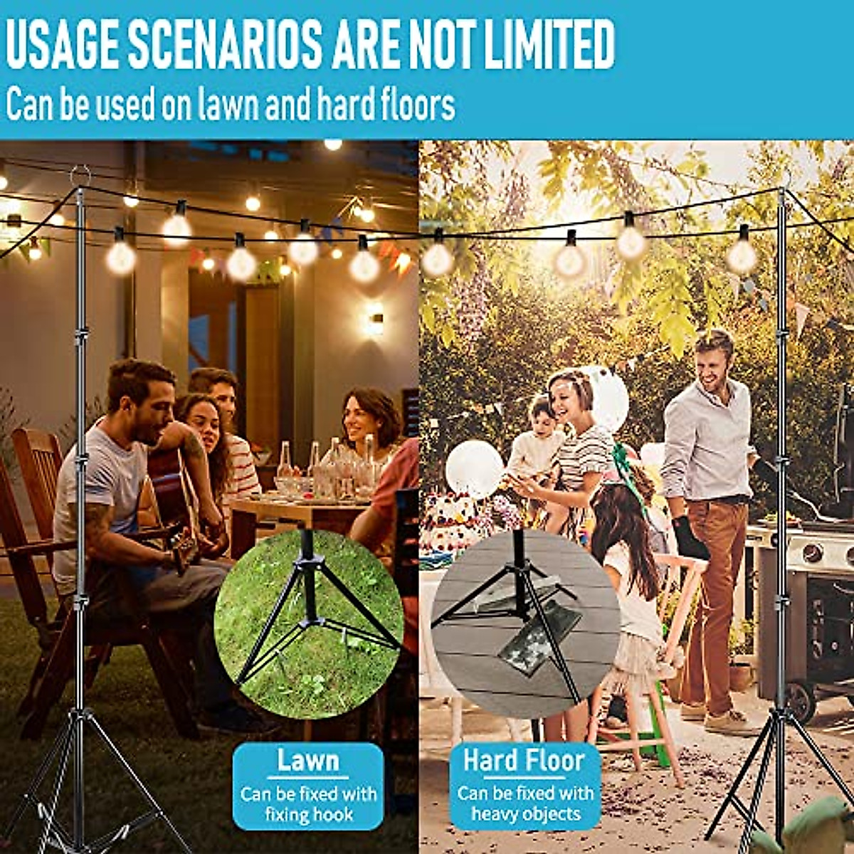 Huamai String Light Poles Outdoor - 8.4FT Flag Light Pole Outside, Backyard Steel Poles for String Lights Hanging Parties Bistro Wedding Garden Patio Lighting Stand