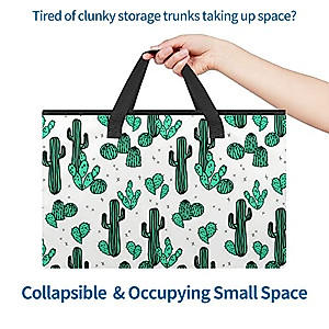 Cactus Summer Tropical Print Car Trunk Organizer,Collapsible Cargo Storage Tote Bag,Non Slip,3 Divider Compartments, Automotive Interior Accessories for Auto SUV Truck Vehicle Picnic Camping