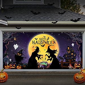 Large Halloween Garage Door Cover Garage Door Decoration Backdrop Party Background Wall Banner for Outdoor Halloween Themed Party Decoration 6 x 13 Ft (Backdrop-01)
