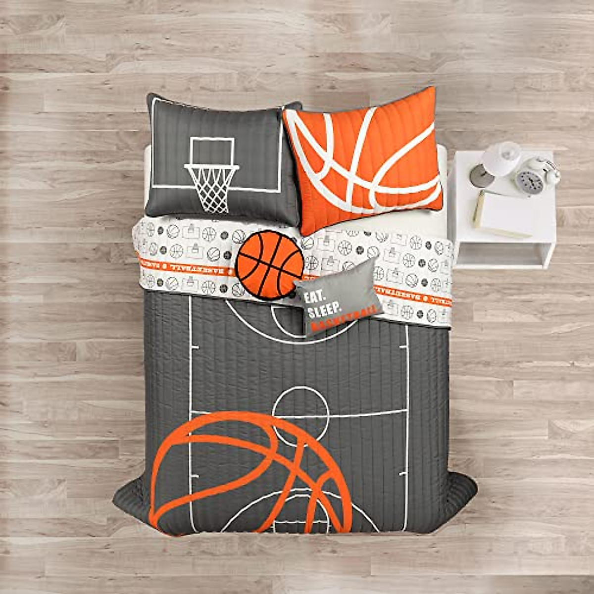 Lush Decor Basketball Game Reversible Oversized 5 Piece Quilt Set - Cozy & Soft Kids Sports Themed Bedding Set - Full/ Queen, Charcoal