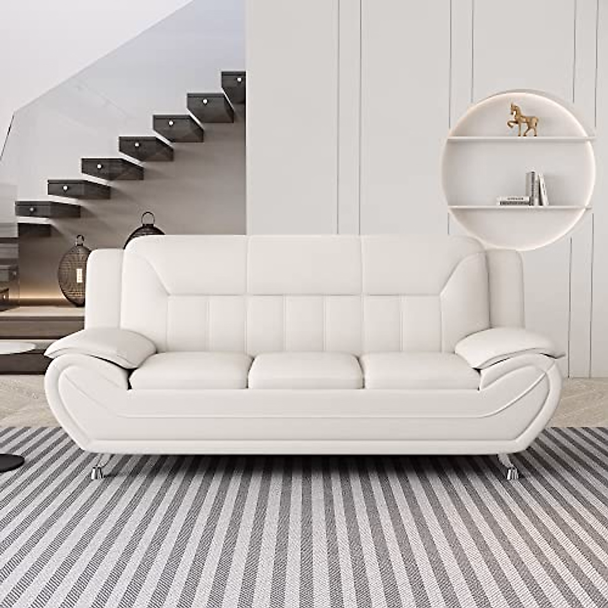 US Pride Furniture Michael Collection Modern Style Faux Leather Couch-Versatile 3 Seater Accent Piece for Living Room, Bedroom or Office-Comfortable Design and Elegant Look, 79" Sofa, Snowy White