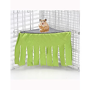 Hamster Hammock 2 Pieces Dutch Pig Rabbit Hedgehog Fringe Corner House shelter Tent nest Small pet shelter (Green)
