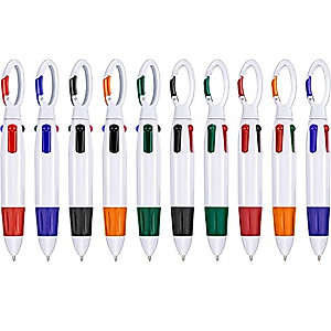 TecUnite 15 Pieces Shuttle Pens Retractable Multi-color Ballpoint Pens 4 Neon Color Pens in One with Buckle Keychain on Top for Office School Supplies Students Children Gift