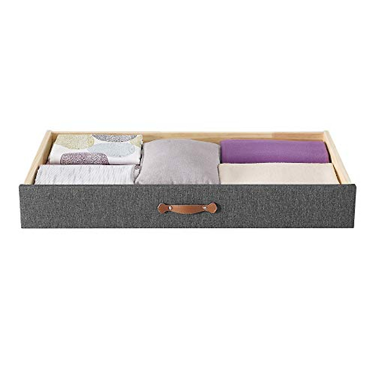 MUSEHOMEINC Upholstered Solid Wood Under Bed Storage Drawer with 4-Wheels for Bedroom/Leather Handle,Wooden Underbed Storage Organizer,Suggested for Twin and Full Size Platform Bed