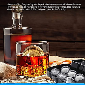 Ice Cube Trays Silicone (Set of 2) Whiskey Ice Ball Mold, Ice Ball Maker Mold, Round Ice Cube Mold, Sphere Ice Cube Mold, Square Large Ice Cube Tray for Cocktails & Bourbon - Easy Release BPA Free