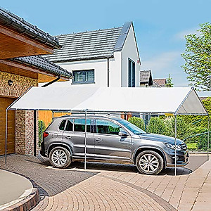 Outsunny 10'x20' Carport Heavy Duty Galvanized Car Canopy with Included Anchor Kit, 3 Reinforced Steel Cables, White