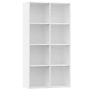Natulvd Wooden Open Shelf Bookcase - 4 Tier Floorstanding CD/DVD Display Cabinet Rack with 8 Cube Storage, Horizontal and Vertical Adjustable, for Home Office Apartment - White
