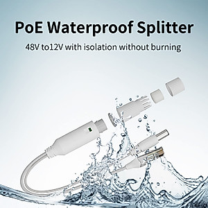Scodeno 2-Pack Active 48V to 12V Waterproof PoE Splitter, IEEE 802.3af Compliant 10/100Mbps Power Over Ethernet Splitter Adapter for IP Camera, White