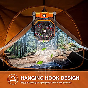 Camping Fan with LED Lantern, 25Hours Rechargeable Fan Portable Outdoor Tent Fan with Quiet Brushless Motor, 270°Head Rotation, Perfect Battery Operated Powered Fan for Picnic, BBQ, Fishing, Travel