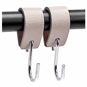Brute Strength - Multifunctional Leather S-Hooks - Light Gray - 2 Pieces - S Shaped Hooks - Coat Hook - Leather Hooks - Leather s Hooks - Black s Hooks - Kitchen Hooks