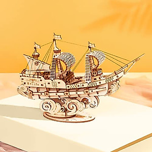 Rolife 3D Wooden Puzzles Model Kit for Adults to Build, Wooden Model Ship Series Sailing Ship Building Model Kit, DIY Crafts Hobbies/Collections/Decorations/Gifts for Friends and Family (Sailing Ship)