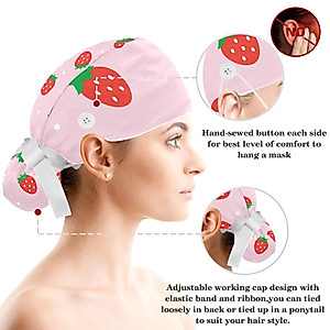 Asaile Adjustable Strawberry Patterns Scrub Cap, Working Hat Hair Cover with Ponytail Pouch, Soft Bouffant Surgical Nurse Cap, Multicoloured 10, Medium-Large