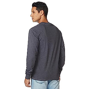 Hanes mens Beefy Long Sleeve Three-button Henley Shirt, Slate Heather, Large US