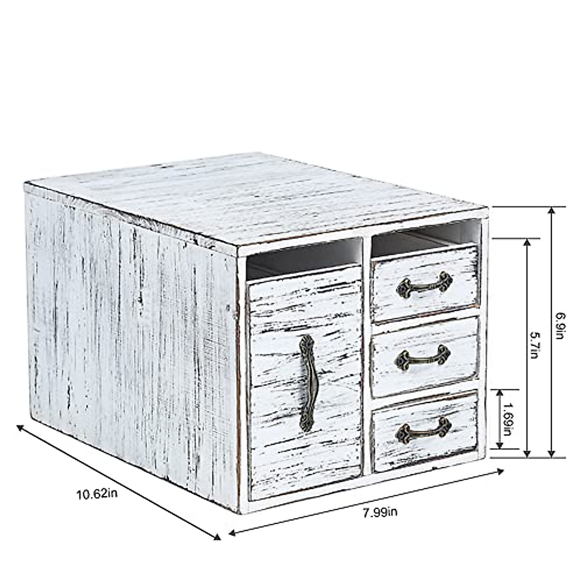 Juleduo Beauty Organizer 4 Drawers - Wooden Cosmetic Storage Box for Neat & Home Office Desk &Organize &Storing of Makeup Tools,Bathroom Counter-top & Storage (Rustic White)