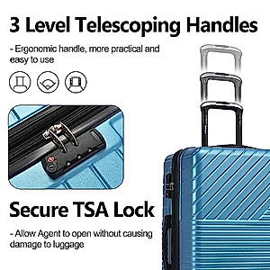 Merax Luggage Sets 3 Piece Suitcases Set ABS Expandable 8 Wheels Spinner Suitcase, TSA Lock Travel Luggage For Man And Women (Blue)