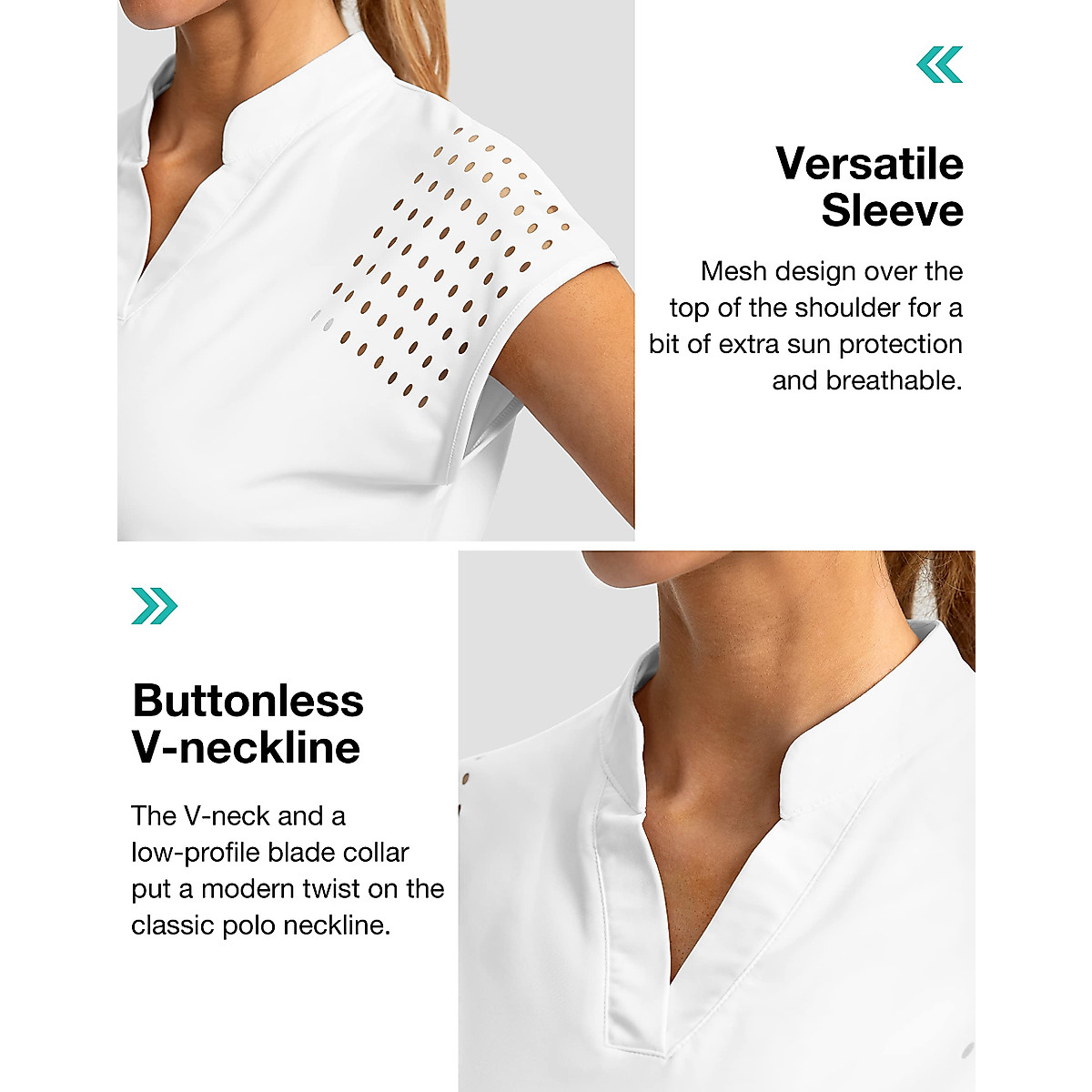 Soothfeel Women's Golf Shirt Cap Sleeve V Neck Polo Shirts Lightweight Quick Dry Workout Tennis Shirts Tops for Women(White, L)