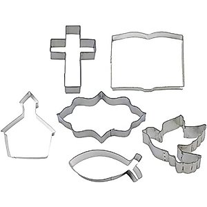Christian Bible Study Cookie Cutter 6 Piece Set from The Cookie Cutter Shop - Cross, Dove, Church, Plaque, Bible, Christian Fish Cookie Cutters – Tin Plated Steel Cookie Cutters