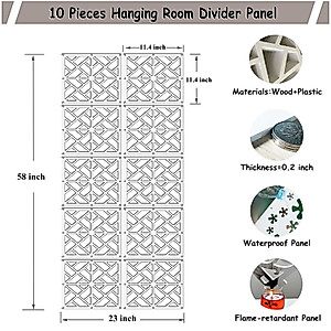 Lchen Hanging Room Divider,10 Pieces Wood-Plastic Hanging Panels 0.2“Thick Screen Panel for Living Room Bedroom Home Decoration(SG,11.4"X11.4")