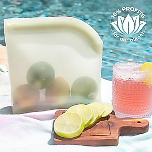 Lotus Reusable Silicone Food Storage Bags Silicone Freezer Bags-Microwave & Dishwasher Safe Reusable Storage Bags Silicone Zip Lock Bags, BPA Lead Toxin Free Sustainable Silicone Storage Bags for Food