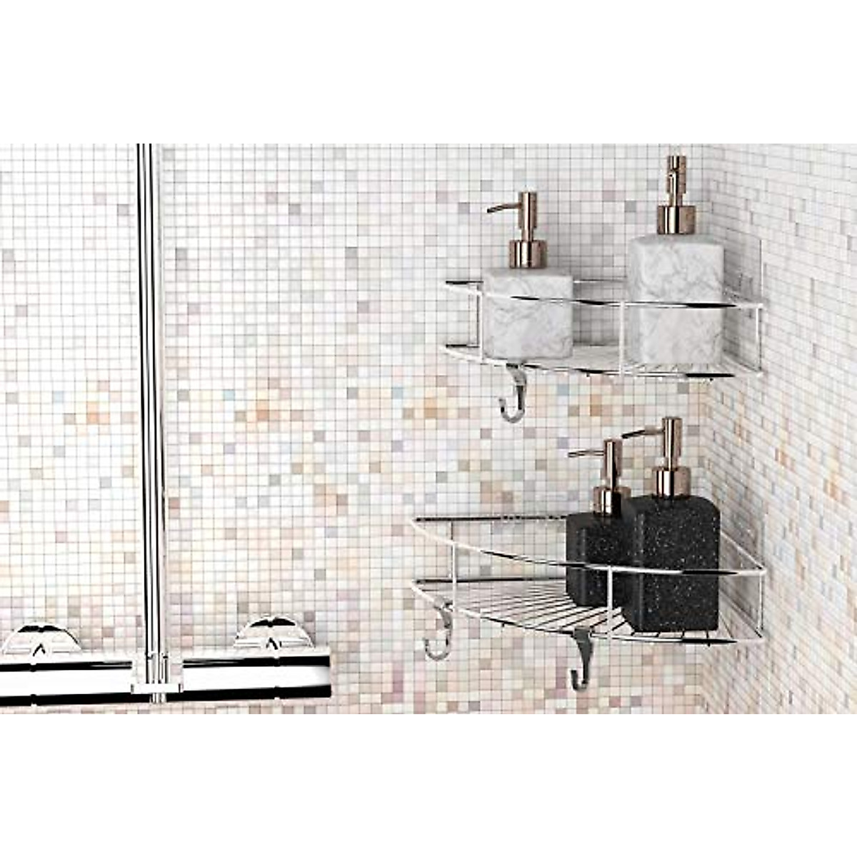 2-Pack 9" Rustproof Stainless Steel Corner Shower Caddy, Adhesive Bathroom Wall Mounted Storage Accessories Shower Shelf Organizer, Chrome