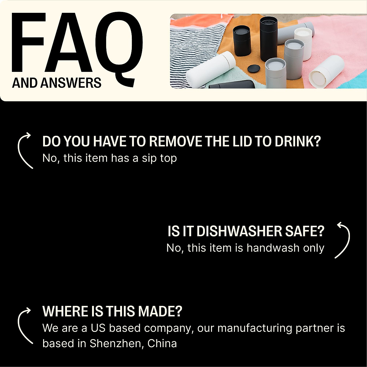 Fellow Carter Move Mug with 360º Sip Lid - Open Top Coffee To-Go Tumbler with Ceramic Interior, Vacuum-Insulated Stainless Steel, Matte Grey, 12 oz Cup