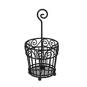 Spectrum Diversified Scroll Caddy Traditional Style Cutlery, Classic Dining Table Décor & Kitchen Organization, Silverware Holder with Handle, L x 5.25, W x 5.25, H x 11, Black