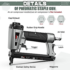 NEU MASTER Pneumatic Staple Gun, 20 Gauge Upholstery Stapler with 1500Pcs T50 1/4", 3/8", 5/8" Staples and BMC Carrying Case, Heavy Duty Staple Gun for Woodworking and DIY Projects