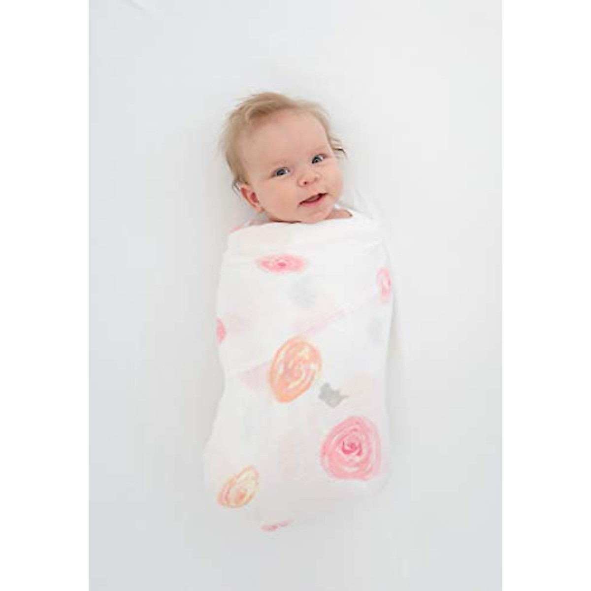 Amazing Baby Muslin Swaddle Blanket, Premium Cotton, Watercolor Roses, Pink, 1 Pack