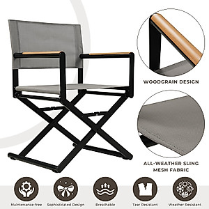 Grand patio 7-Piece Outdoor Dining Set, 6 Extra-Wide Foldable Chairs & 1 Extendable Table, UV-Resistant Mesh Patio Furniture Set, Wood Grain Tabletop for Garden, Yard and Terrace, Black