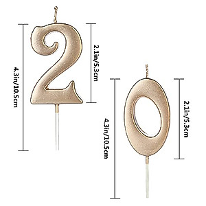 Champagne Gold 20th Birthday Candles for Cake, Number 20 Glitter Candle Party Anniversary Cakes Decoration for Kids Women or Men