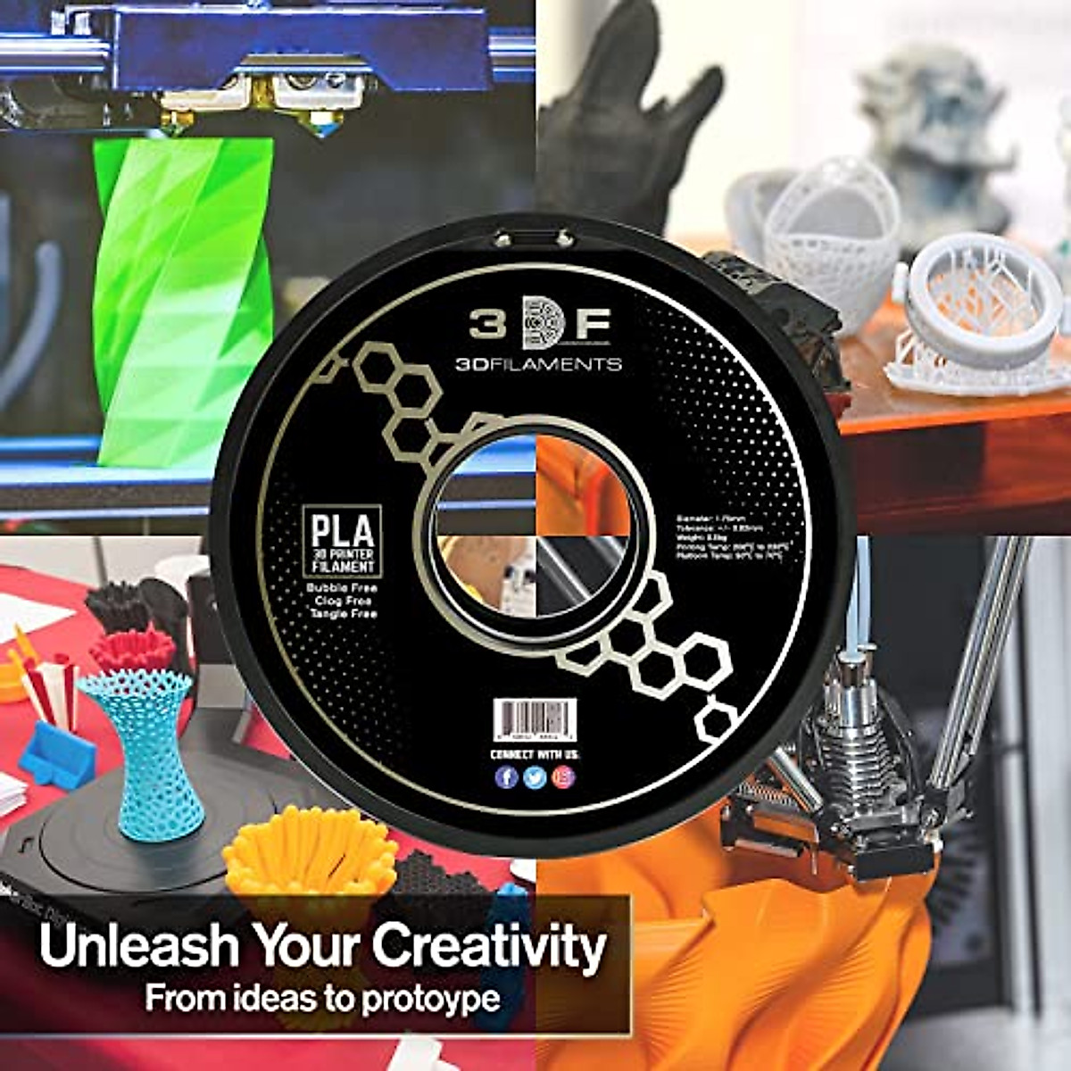 3DF Printing Filament – PLA 1.5KG X 3 Bundles of 3D Filaments for FDM 3D Printers | Filament 1.75mm | Dimensional Accuracy +/- 0.02mm | 0.5kg (1.1lbs) Spool | Pack of 9