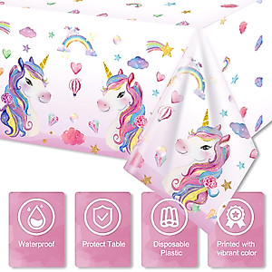 3 Pieces Unicorn Table Cloth Covers Disposable Unicorn Table Covers Larger Plastic Unicorn Tablecloths Rectangle Table Covers for Baby Shower Birthday Themed Party Supplies, 108 x 54 Inches