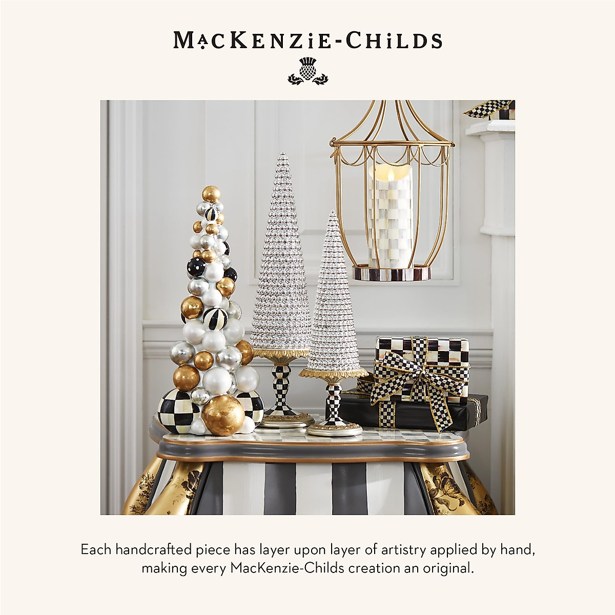 MACKENZIE-CHILDS Beaded Tabletop Christmas Tree, Christmas Decor, Glam Up Platinum