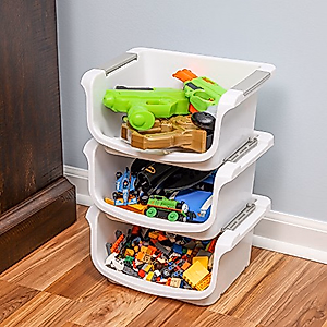 Home-X - Small Nesting and Stackable Storage Bins, Set of 3 (Storage Area 10"L x 8"W x 5.75"H)