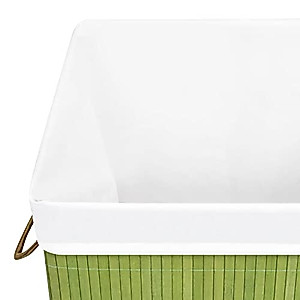 Tidyard Bamboo Laundry Basket with Lid and Handle Woven Fabric Clothes Hamper Blanket Storage Basket Green for Laundry Room, Dorm, Bathroom, Living Room, Bedroom Organization