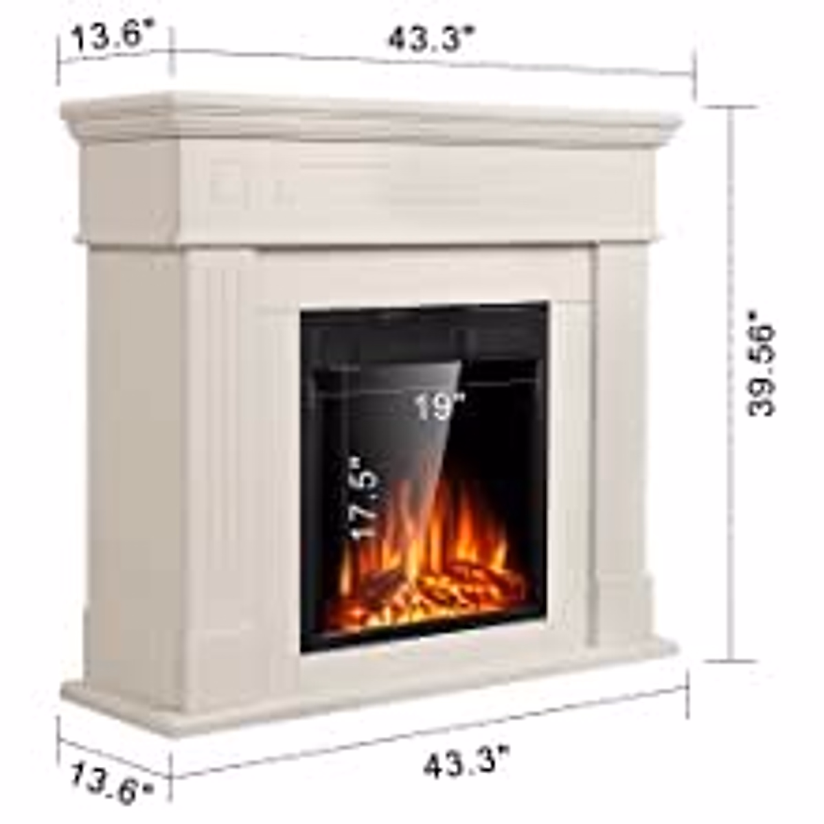 Xbeauty 44" Electric Fireplace with Mantel Package Freestanding Fireplace Heater Corner Firebox with Log & Remote Control,750-1500W,(White)