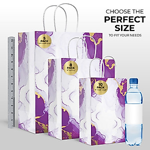 10 PK Designer Gift Bags with Handles - Assorted Sizes and Colors - Cute Luxury Gift Bags - Wedding Welcome Bags, Bridal or Bridesmaid Gift, Birthday Gift Bags for Women, Bachelorette Party Favor (Medium, Purple)