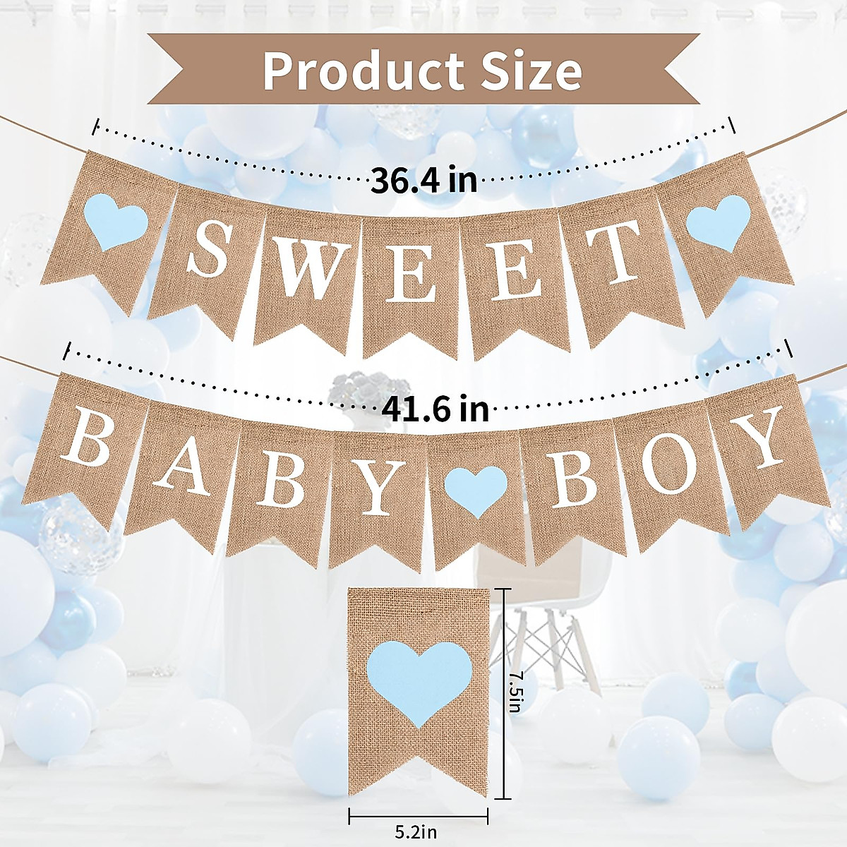 Sweet Baby Boy Banner Sign - Pre-Strung Welcome Baby Banner Baby Shower Banner - Baby Boy Banner Sign for Backdrop - Baby Shower Banner Sign Decorations for Baby Shower