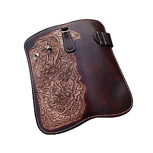 crazy hunter Dragon Skull Motorcylce Biker Cow Leather Card Holder Handmade Wallet With Chain L66